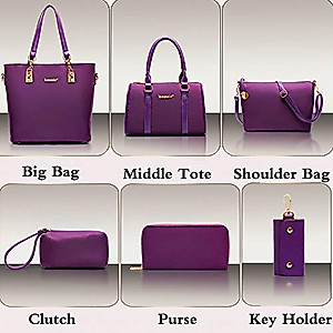 FiveloveTwo Womens Ladies 6 Pcs Handbag Set Hobo Top Handle Bag Totes Satchels Crossbody Shoulder Bags and Purse Clutch