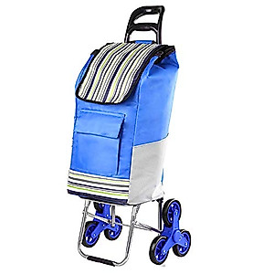 YGCBL Multifunction Portable Hand Trucks,Trolleyshopping Trolley Oxford Cloth Foldable Wear Resistant Steel Frame Waterproof Climb The Stairs Bearing Rubber Wheel, 3 Colors,Blue-B