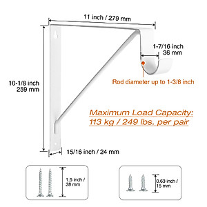 KOVOSCH 4 Pack Heavy Duty Closet Shelf & Rod Brackets, Wall Mounted Closet Shelf Brackets, 11 x 10.2 Inch Closet Shelf Brackets with Rod Support, White