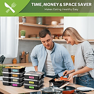 Meal Prep Containers Reusable【3 Compartment 34oz】50 Pack Food Prep Containers with Lids, Disposable To Go Containers, Plastic Food Storage Containers with Lids For Lunch/Deli/Takeout/Leftover