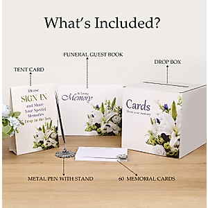 Customoffi Guest Book Set, Funeral Guest Book, Includes: Guestbook with 100 Pages, 60 Memory Cards, Ball Pen+Pen Stand, Table Sign, Card Box, Celebration of Life Guest Book, Memorial Guest Book