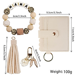Guran Wristlet Wallet Bracelet Keychain,Card Holder Purse Tassel Keychain Bangle Key Ring for Women (Leopard & White)