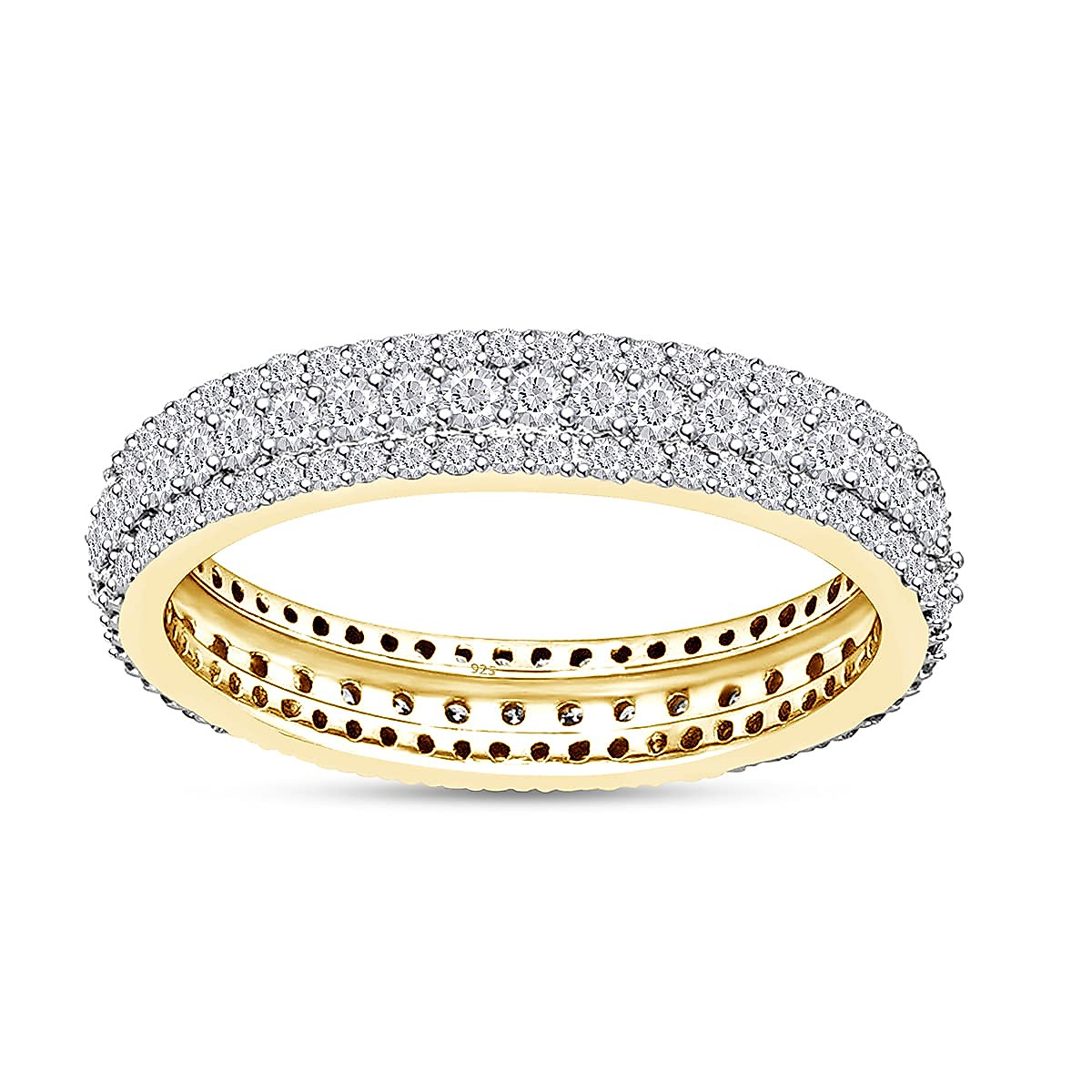 SAVEARTH DIAMONDS 14k Yellow Gold Over Sterling Silver 1 Carat (Cttw) Round Cut Lab Grown Diamond Three Row Full Eternity Engagement Wedding Band Ring Jewelry For Women Ring Size-6