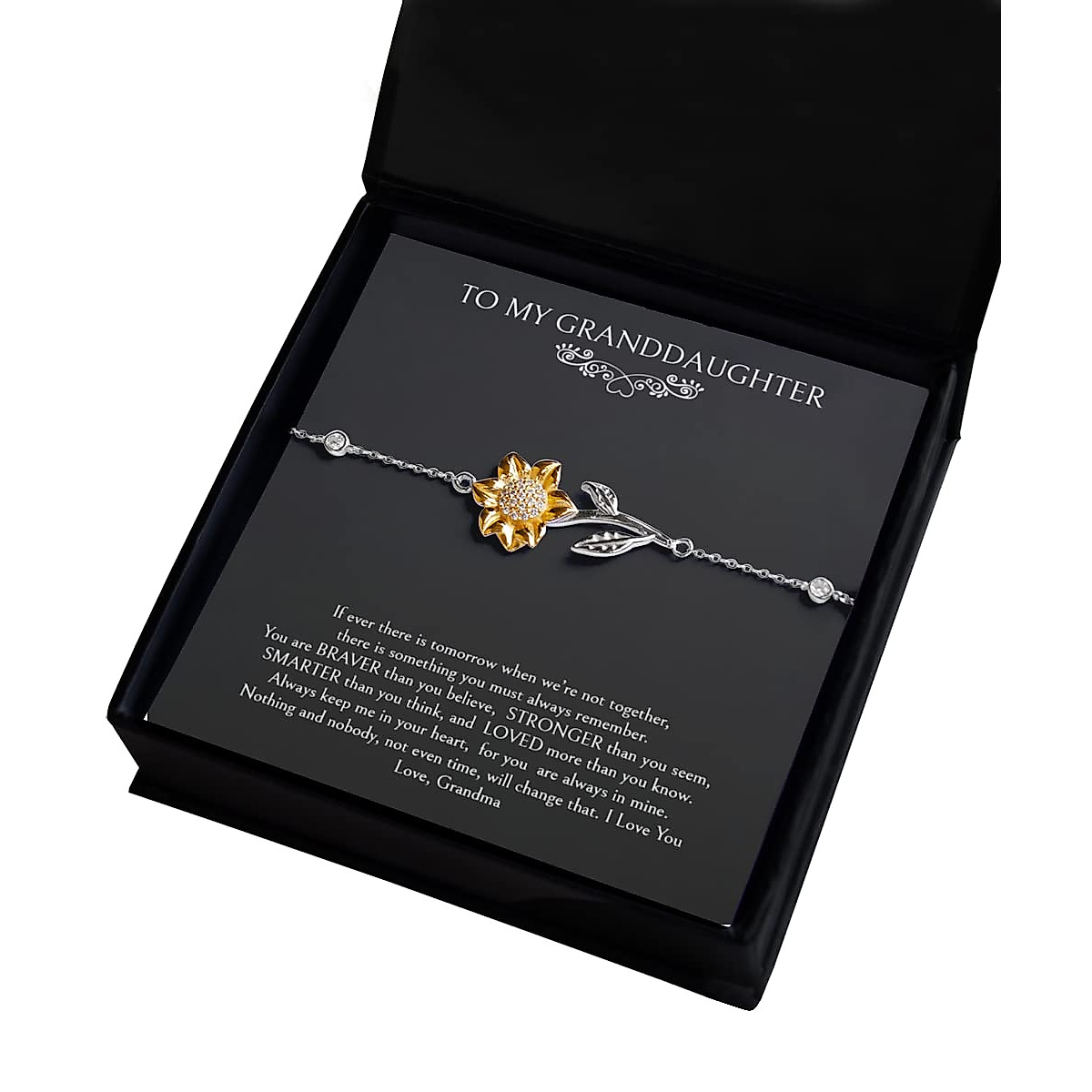 Granddaughter Bracelet From Grandma, .925 Sterling Silver Bracelet with 14k Gold Sunflower Charm Jewelry, Granddaughter Gifts From Grandma For Birthday, Valentine's Day, Graduation