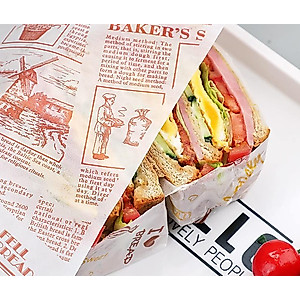 SHUILING 50pcs Wax Paper Cute Food Picnic Paper Baking Sheets Deli Waterproof Hamburger Sandwich Paper Liners Wrapping Tissue for Food Basket Liner (Floral Pattern)