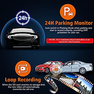 Dash Cam Front, WiFi 1080P Dash Camera for Cars, Mini Car Camera with 140° Wide Angle, 360 Degree Rotation Shot, Night Vision, WDR, G-Sensor, Loop Recording, 24H Parking Monitor, Support 128GB Max