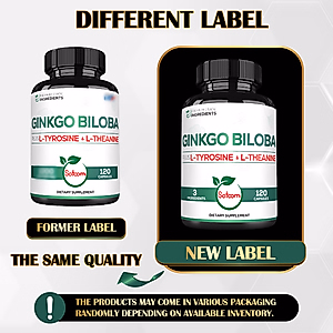 1000mg Ginkgo Biloba Supplements with L-Tyrosine, L-Theanine - 120 Capsules for 2-Month Supply - Support Focus, Mermory Function, Brain Health & Vision Quality