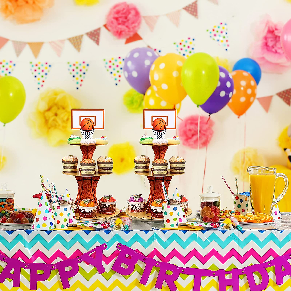 Basketball Theme Party Cupcake Stand Decorations, 3 Tier Sports Theme Party Cupcake Tower Baseball Basketball Birthday Party Table Decorations for Teenagers Baseball Basketball Sports (Basketball)