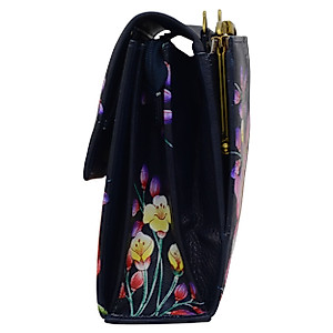 Anuschka Hand Painted Women's Genuine Leather Triple Compartment Crossbody Organizer - Moonlit Meadow
