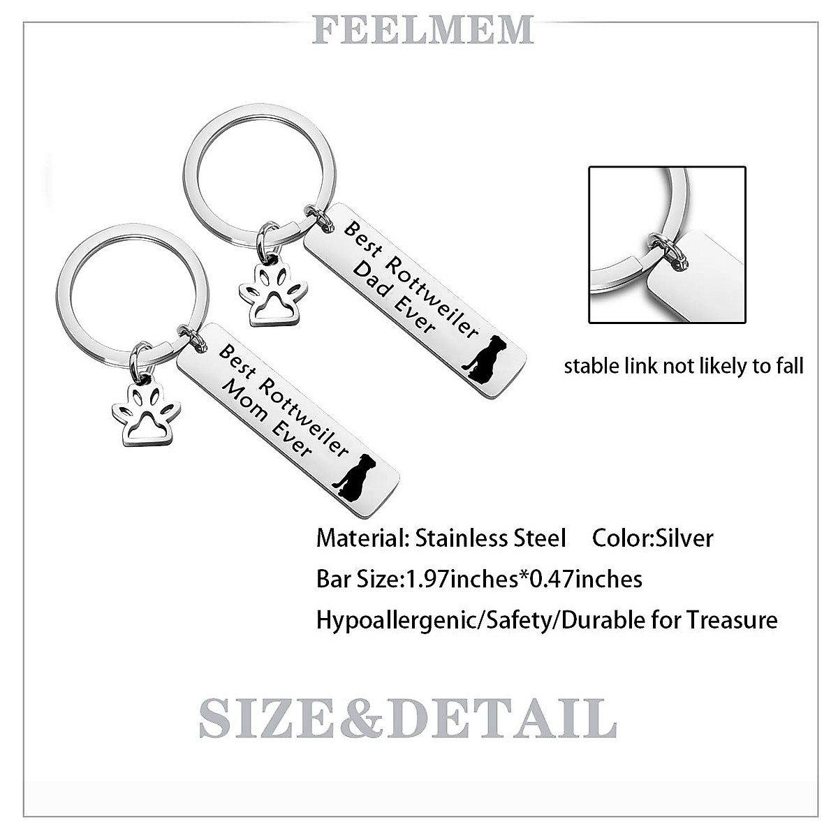 FEELMEM Dog Lover Gift Rottweiler Lover Gift Best Rottweiler Mom/Dad Ever Keychain Set Fur Mama Mom of Dogs Jewelry Dog Father Dad Owner Pet Doggo Keyring Gift (Best Rottweiler mom/DAD)