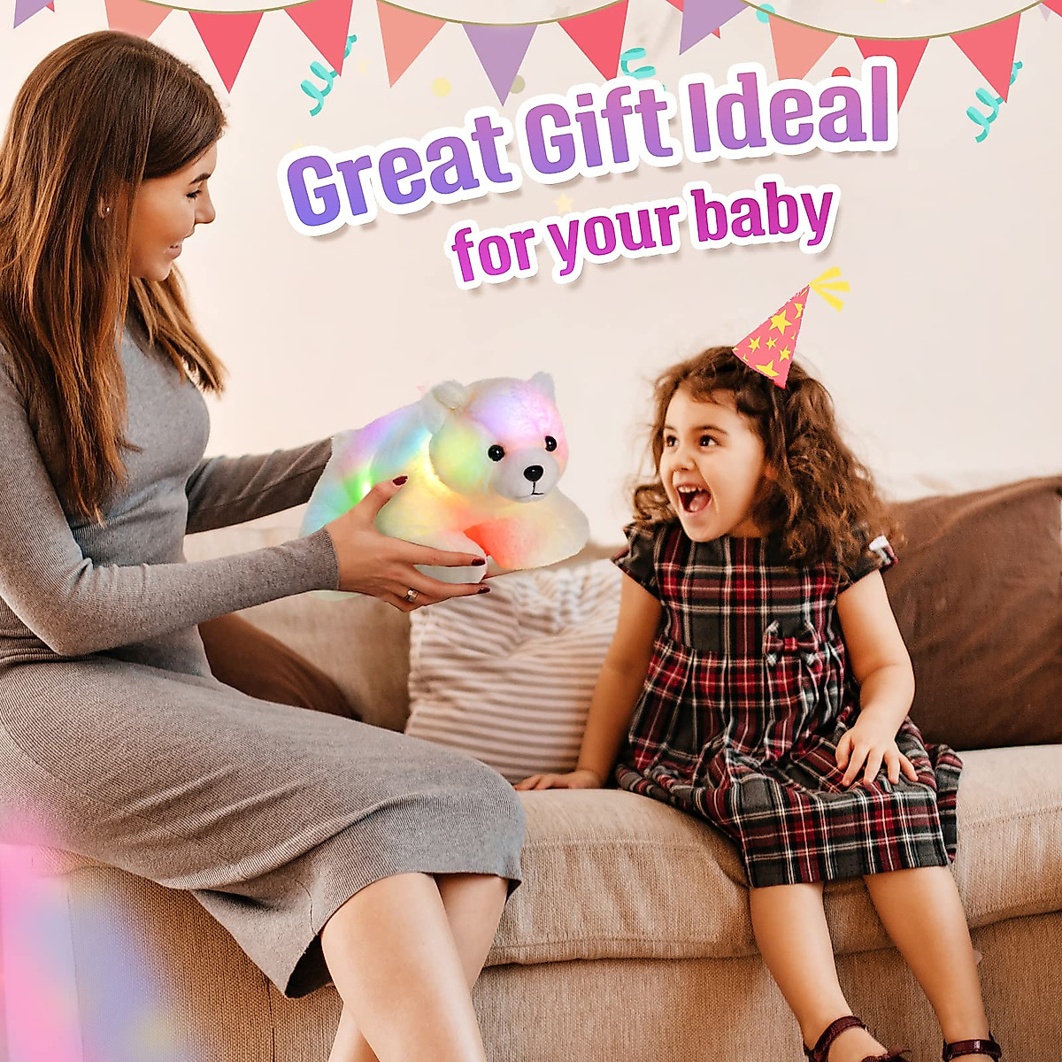 BSTAOFY Light up Polar Bear Stuffed Animal LED Night Light Soft Plush Toy Glow Gift for Kids on Christmas Birthday Valentine's Day, 11'', White