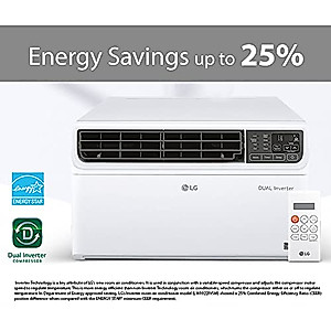 LG 10,000 BTU Dual Inverter Smart Window Air Conditioner, Cools 450 Sq. Ft., Ultra Quiet Operation, Up to 25% More Energy Savings, ENERGY STAR®, works with LG ThinQ, Amazon Alexa and Hey Google, 115V