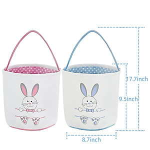 Easter Bunny Basket Egg Bags for Kids Canvas Tote Bags Buckets for Easter Eggs Personalized Candy Egg Basket with Rabbit Print Easter Tote Bag Party Candy Storage Decoration（2pcs）