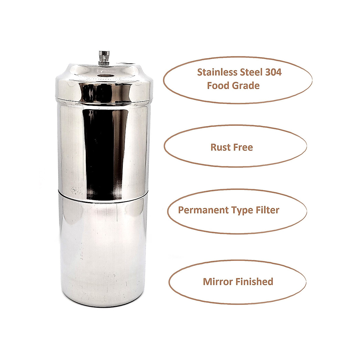 KERAM south indian drip coffee maker 4/5 cup 10.14 Oz(300 ml) permanent/reusable phin filter small/mini-metal SS 304 for camping manual dripper makers