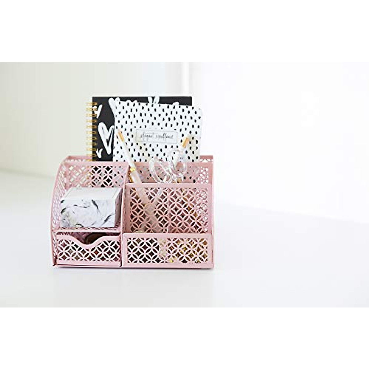 BLU MONACO Light Pink Desk Organizer - Cute and Girly Pink Desk Accessories - Office Storage for Girls and Women - Paper Storage and Office Supply Storage - Home Office