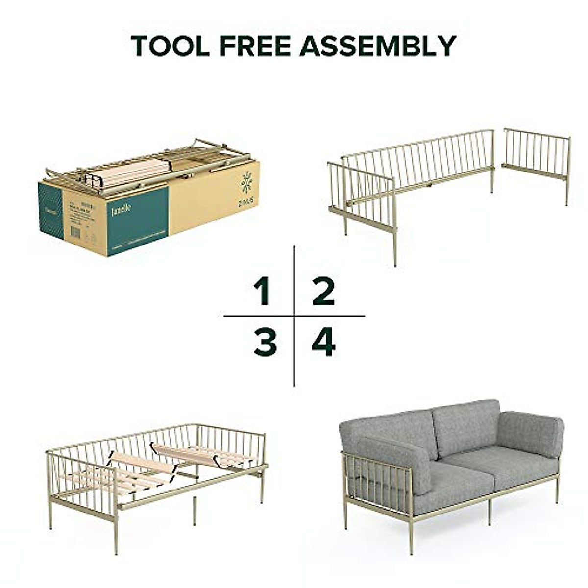 ZINUS Janelle Gold Metal Loveseat / Steel Framework with Upholstered Cushions / Easy Assembly