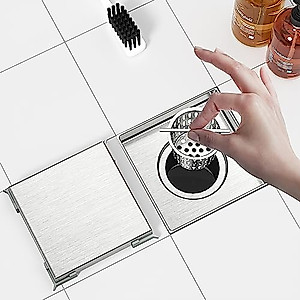 Neodrain 6-Inch Square Shower Drain with Removable Tile Insert Grate,Brushed 304 Stainless Steel, with Watermark&CUPC Certified, Includes Hair Strainer