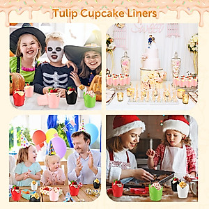 Xinlife Baking Cups 100Count Cupcake Liners Standard Tulip Baking Paper Cupcake Greaseproof Muffin Liners for Wedding Birthday Christmas Party Baby Shower Anniversaries All Festivals, Black