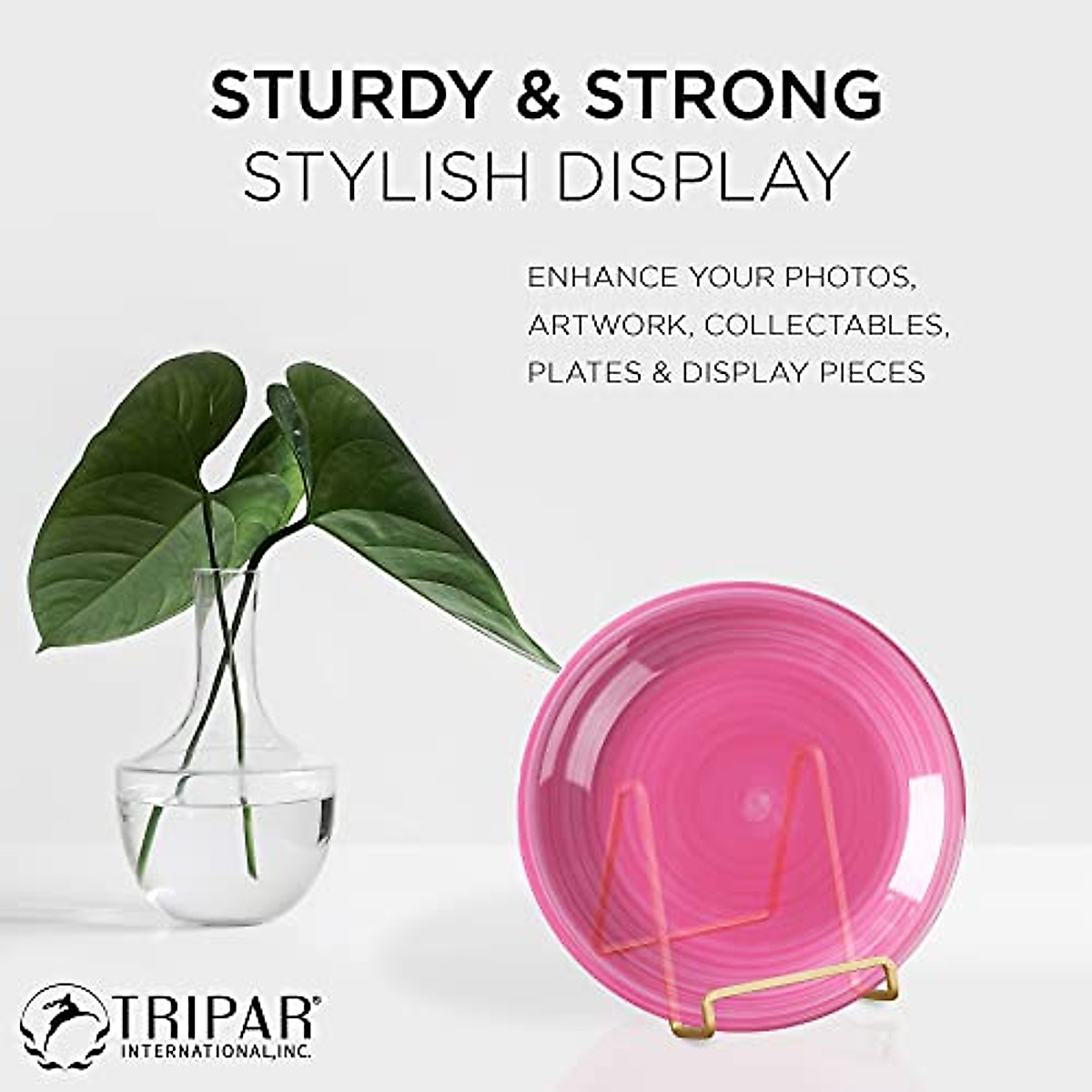 TRIPAR 4 Inch Metal Gold Plated Square Wire Plate Stand Holder Easel Display for Cookbooks, Photos, Picture Frames, & Plates