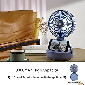 Portable Fan for Travel I 7 Inch Small Foldable Desk Fan Rechargeable Air Circulator I 180° Oscillating Battery Powered Powerful Personal Fan For Beside Office Desktop RV Dorm Cooling