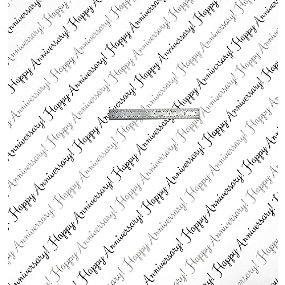 Happy Anniversary Black and Gray Wrapping Paper on White - 24"x10'