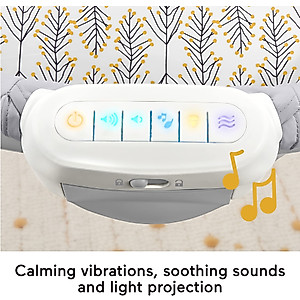 Fisher-Price Baby Bedside Sleeper Soothing View Projection Bassinet with Lights Music Sounds and Vibrations, Fawning Leaves