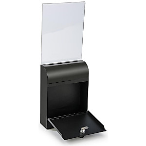 Donation Box, Metal, Slim Profile, Locking, Holder for 8.5" x 11" Sign, Hardware Included (Black Metal)