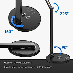 Fugetek LED Desk Office Lamp with Wireless Charger & USB Charging Port, 5 Light Color Modes, 5 Brightness Modes, Dimmer, Easy Touch Control, 30/60 Min Auto Off Timer, Eye-Caring, Black