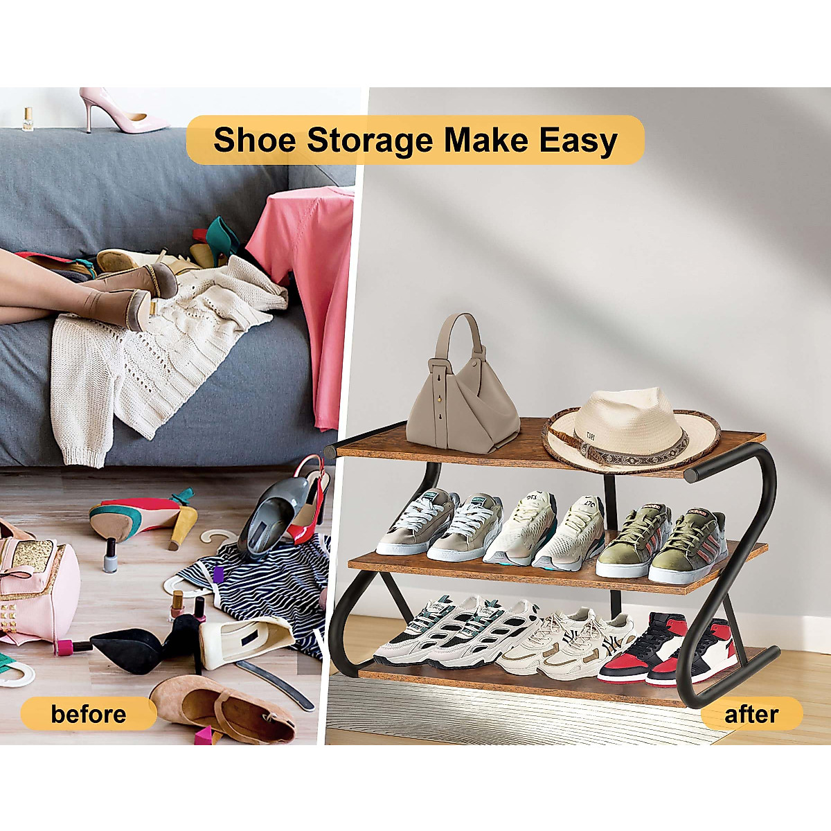 Xiconbao 3-Tier Shoe Rack Door Entrance : Standing Wood Shoe Rack,Entryway Organizer for Hallway, Living Room, Closet, Bedroom.