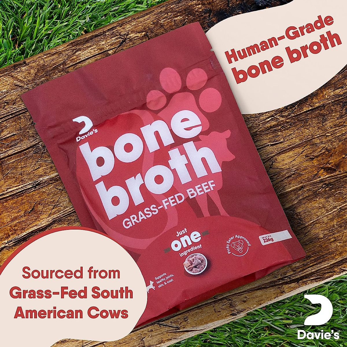 Davie's Bone Broth for Dogs - Joint Supplement for Dogs, Dog Food Topper Powder, Beef Bone Broth Powder, Grass-Fed Source - 8 Ounces