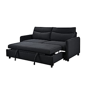 ERYE 3-in-1 Tufted Futon Loveseat Convertible Sleeper Bed W/Pull Out Sleep Daybed, Functional Reclining Backrest Love Seat Sofa & Couch for Living Room Sofabed, Queen, Black W/ 2 Pillows