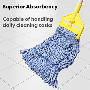 GSD Brand Blue Commercial Mop Head Replacement. Looped End Prevents Tangling and Twisting. Industrial Mop Heads. Synthetic Cotton Blend for Maximum Absorption. Wide Universal Headband. 3 Pack