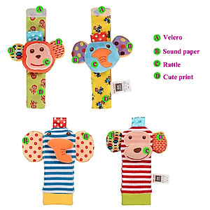 ThinkMax Baby Soft Rattle Toy, Foot Socks Wrists Rattles, Wrists Rattles for Baby,Ankle Sock Cotton and Plush Stuffed Infant Toys