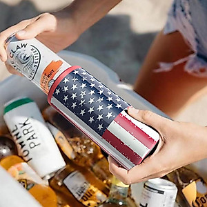 TILUCK Skinny Can Cooler for Slim Beer & Hard Seltzer, Stainless Steel, Doucle-Walled Stainless Steel Insulated Slim Cans, Standard 12 oz (U.S. Flag-01)