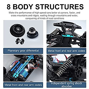 RKSTD High Speed RC Car, 1:16 Full Scale RC Off-Road Truck, All Terrain 4WD RC Truck with LED Light, Speed 38km/h Electric RC Off-Road Vehicle Toy, Gift for Adults and Kids