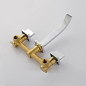 Sumerain Wall Mount Lavatory Faucet Two Handle Bathroom Faucet Brass Chrome