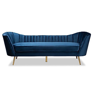 Baxton Studio Kailyn Glam and Luxe Navy Blue Velvet Fabric Upholstered and Gold Finished Sofa