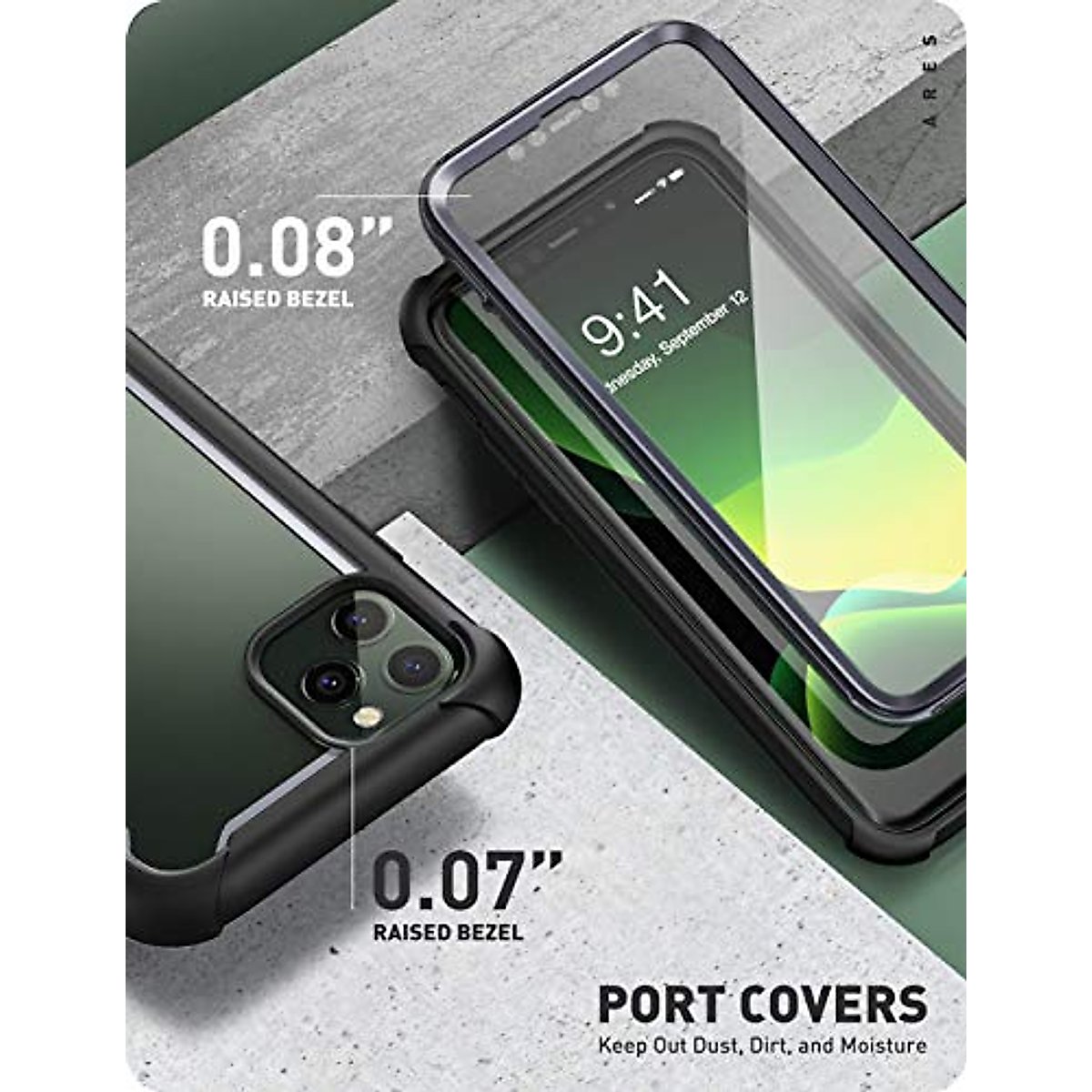 i-Blason Ares Case for iPhone 11 Pro Max 2019 Release, Dual Layer Rugged Clear Bumper Case with Built-in Screen Protector (Black)