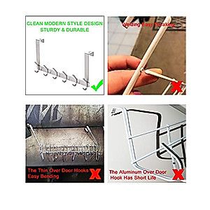 YUMORE Over The Door Hooks, SUS304 Stainless Steel Heavy Duty Door Hanger for Coats Robes Hats Clothes Towels, Hanging Towel Rack Organizer, Easy Install Space Saving Bathroom Hooks, Brushed Finish