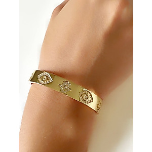 LESLIE BOULES Evil Eye & Hamsa Hand Cuff Bracelet For Women 18K Gold Plated Fashion Jewelry