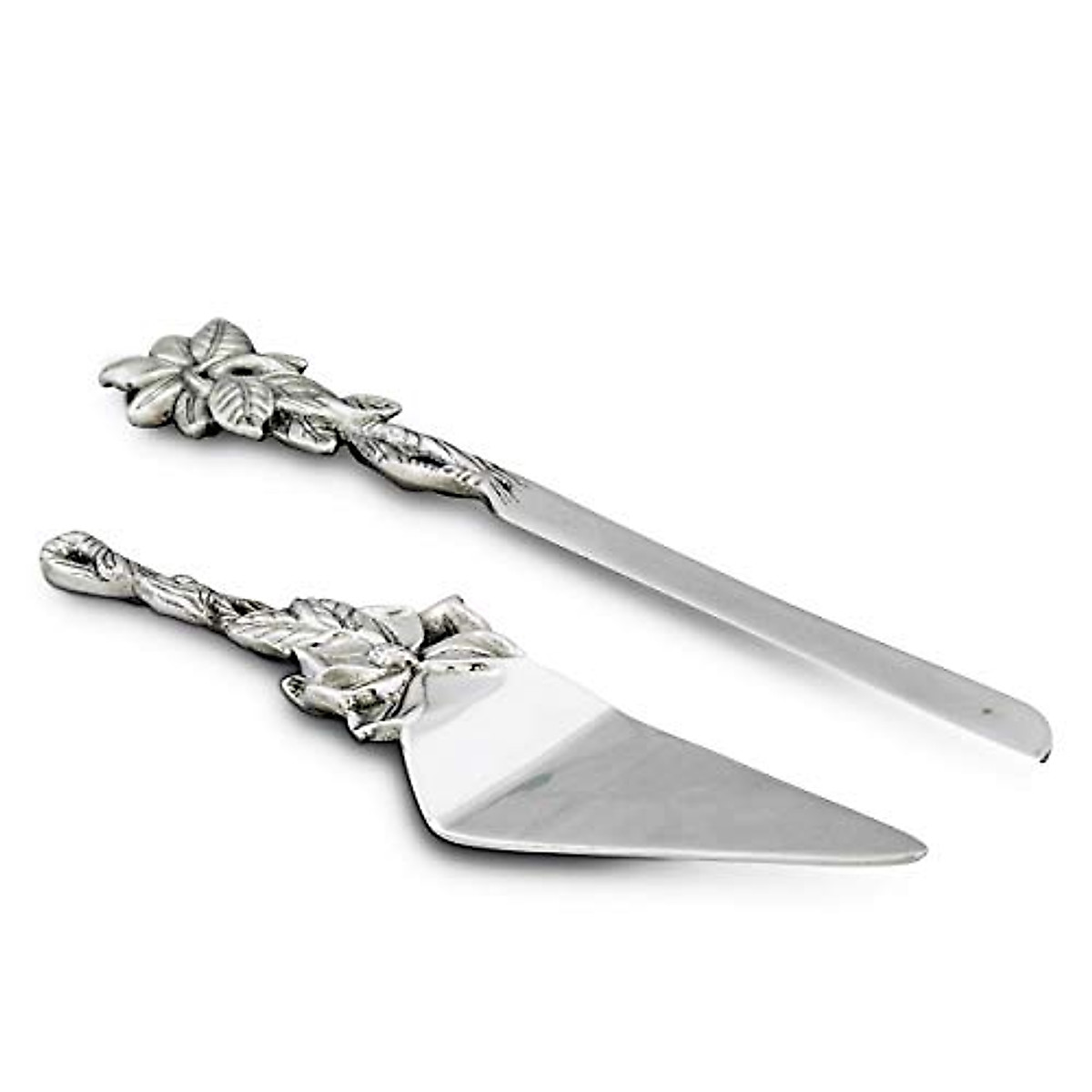 Arthur Court Designs Aluminum Magnolia Flower Cake Serving Knife and Pie Server Set Pair - Perfect for Spring Wedding Gift Knife 13 inch Server 11 inch Long