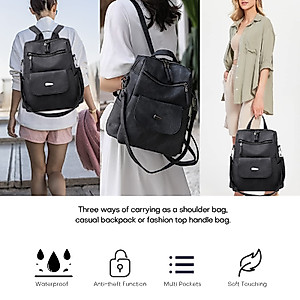 Osunnus Leather Backpack Purse for Women Vintage Fashion Travel Backpack Shoulder Bag, Black