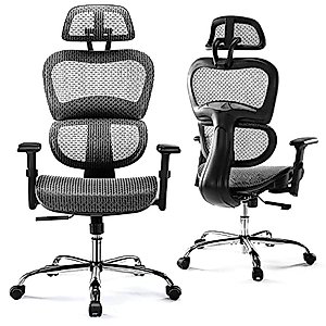 Ergonomic High Back Office Chair - High Office Chair with Headrest, Lumbar Support, Movable Armrests, Swivel Mesh Office Chair with 300 lbs Weight Capacity Adjustable Height for Home Office, Executive