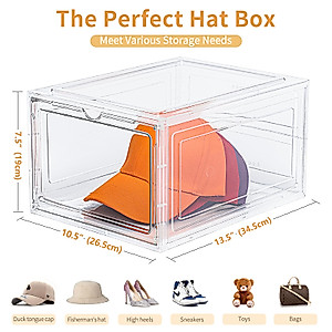 Hat Organizer Box,Upgrade Harder Solid Plastic Hat Organizer for Baseball Caps, Clear Hat Storage with Magnetic Door, Hat Rack, Hat Holder, Hat Case, Hat Box (Clear, 2 Pack)