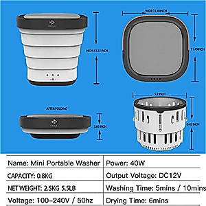 MOYU Mini Portable Bucket Washer Foldable Washing Machine with Spin Dry and Drainage Pipe (White US Plug 110 v)