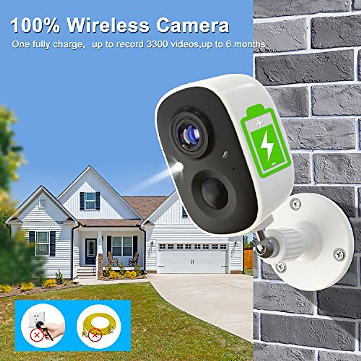 Luovisee Home Security Camera Wireless Outdoor Indoor WiFi with spot Light Night Vision Rechargeable Battery PIR Motion Detection Alert, 2-Way Audio,IP65 Water Proof,Magtnet Bracket