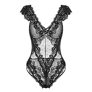 Women's Lingerie Sexy, Lengire Sexy for Women Bow Lingerie Lengerie Women's Fashion Lace One-Piece Set Suit Solid Color Wireless Bra Underwear Panties Costumes Garter Lingerie Set (L, Black)