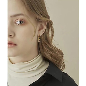 Reffeer Solid 925 Sterling Silver Tassel Chain Drop Dangle Small Hoop Earrings Huggie for Women Teen (C-Gold)