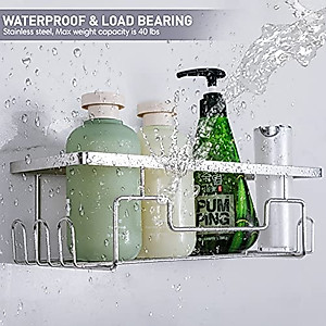 Softor 3 Pack Shower Caddy Shelf with Soap Holder and Hooks, Adhesive Shower Shelves with Waterproof Stainless Steel, No Drilling Bathroom Caddy Organizer Shower (Sliver), Silver