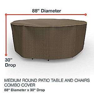 Budge StormBlock Hillside Round Patio Table and Chairs Combo Cover Premium, Outdoor, Waterproof, Medium, Black and Tan Weave